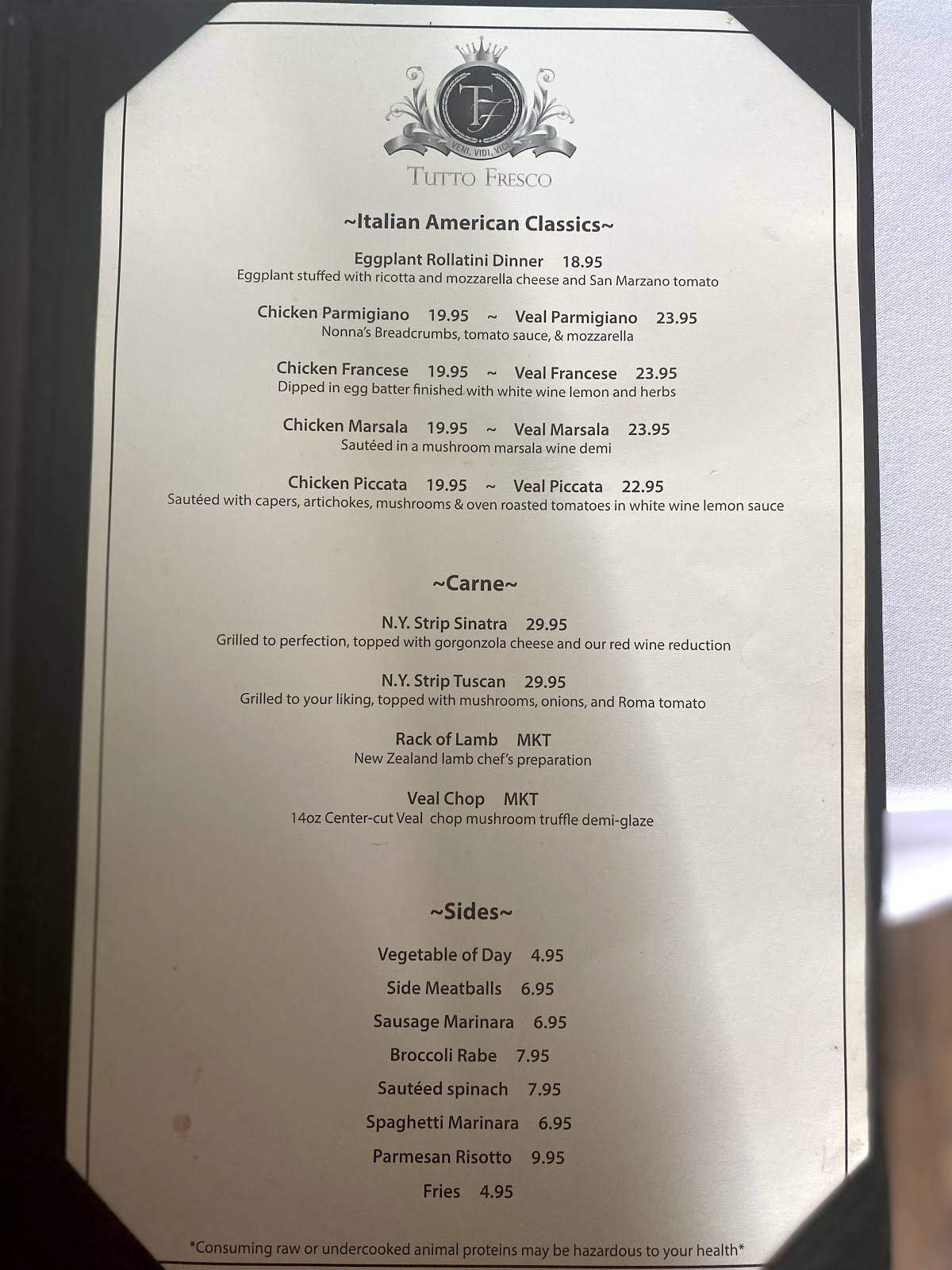 Menu at Tutto Fresco pizzeria, Port St. Lucie, Reserve Blvd