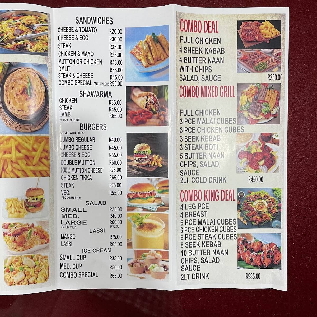 Menu at Shah Chicken Tikka restaurant, Port Shepstone