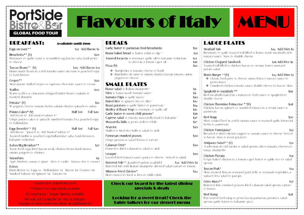 Menu at PortSide Bistro & Bar, Westport