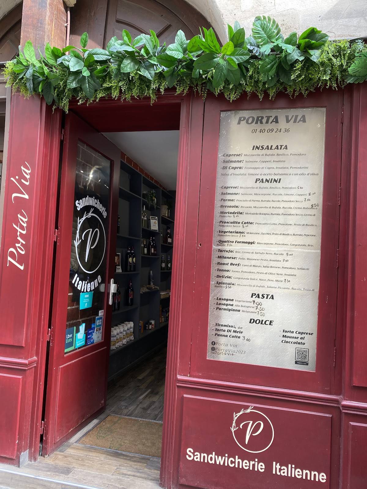 Menu au Porta Via restaurant, Paris