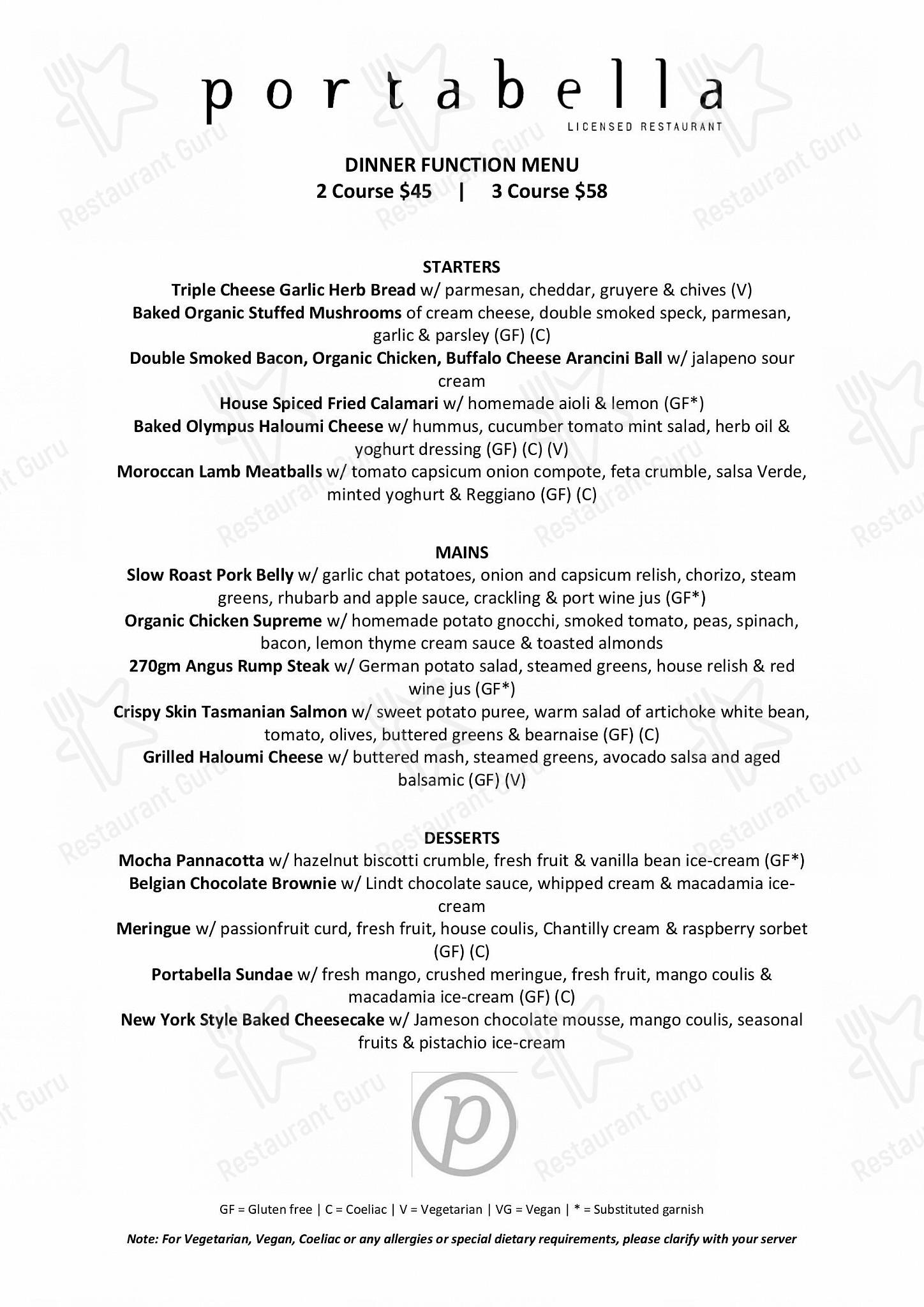 Menu at Portabella Restaurant, Albany Creek