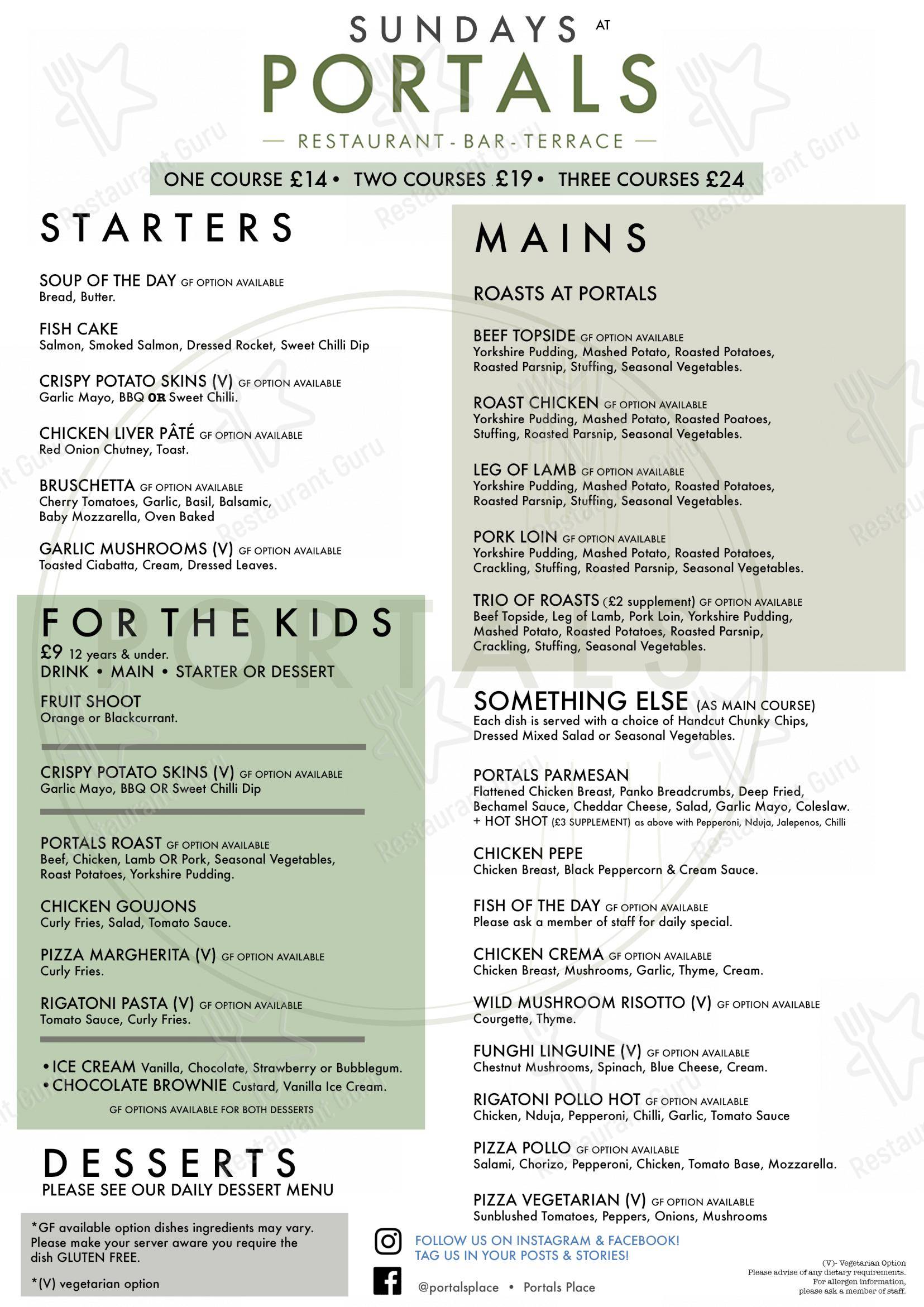 Menu at Portals Hartlepool pub & bar, Hartlepool, Neptune House