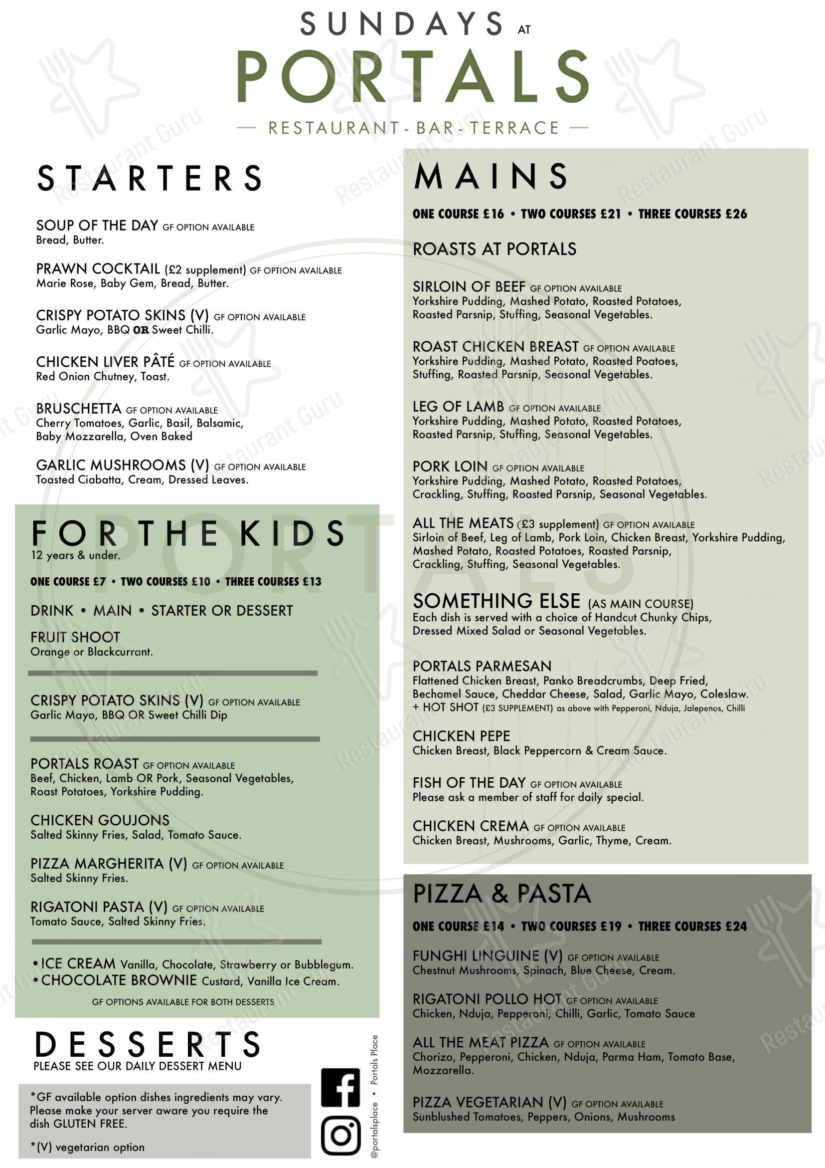 Menu at Portals Hartlepool restaurant, Hartlepool, Neptune House