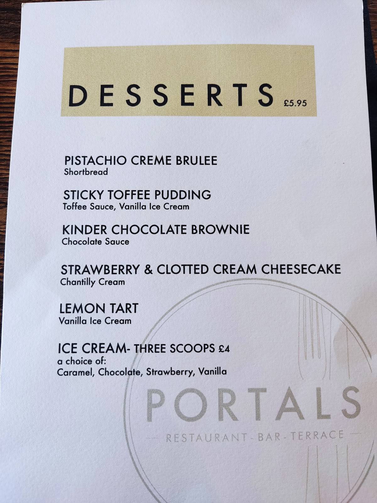 Menu at Portals Hartlepool pub & bar, Hartlepool, Neptune House