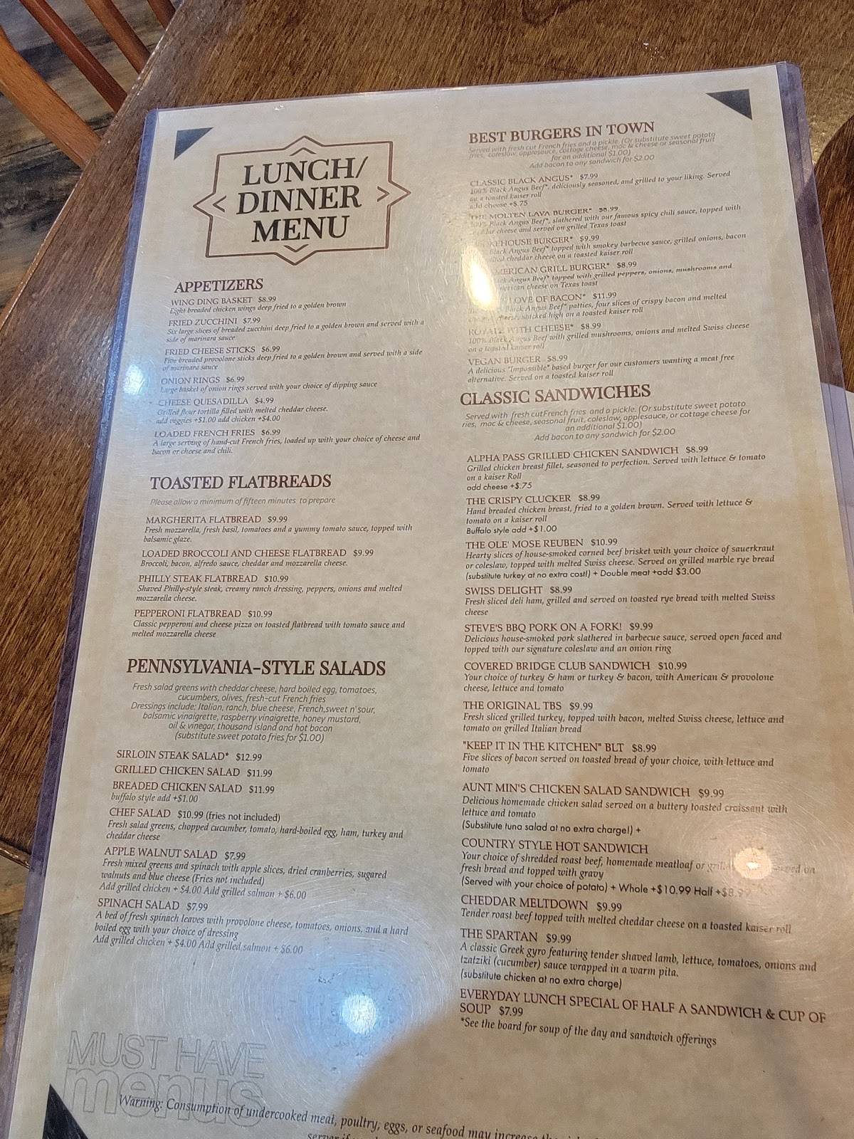 Menu at Brown's Country Kitchen restaurant, Portersville