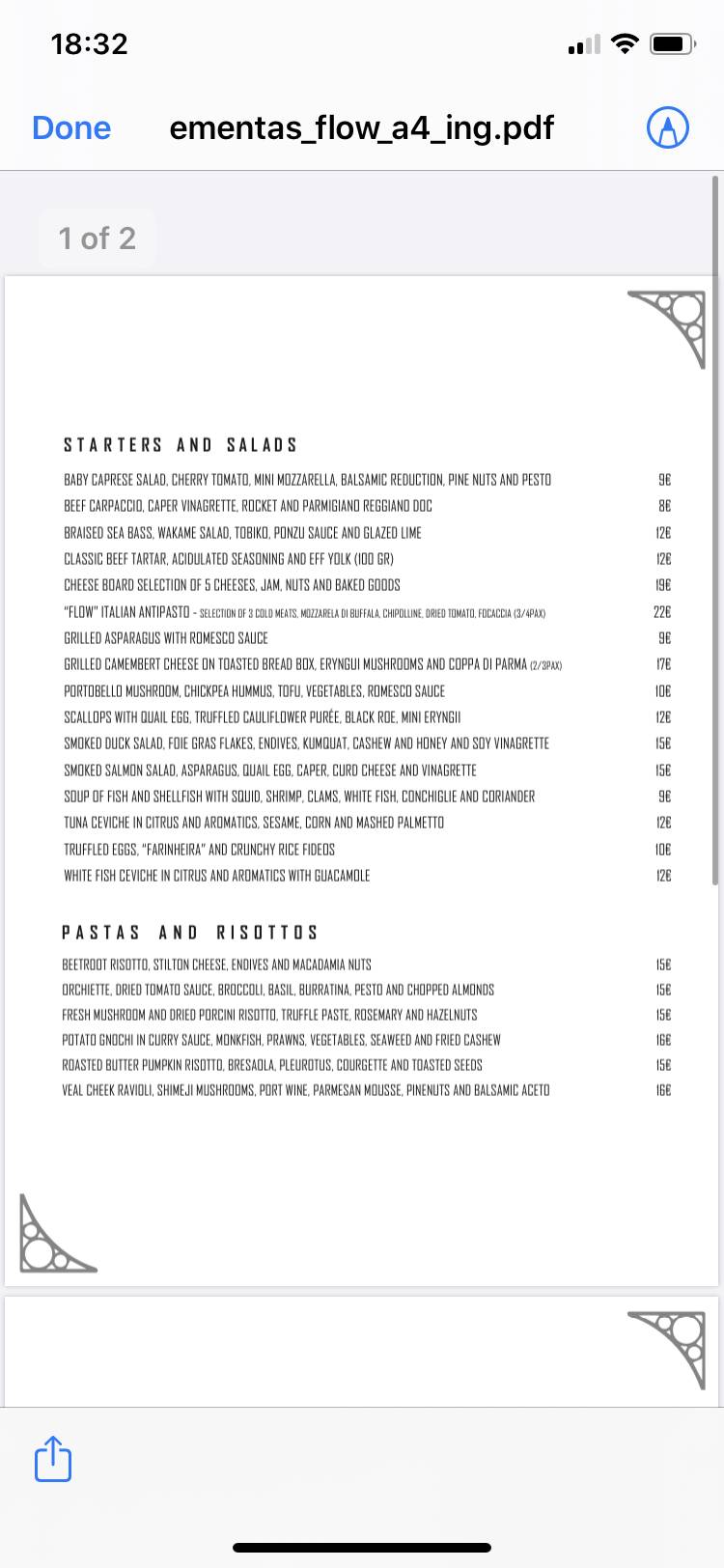 Menu em Flow Restaurant & Bar, Porto