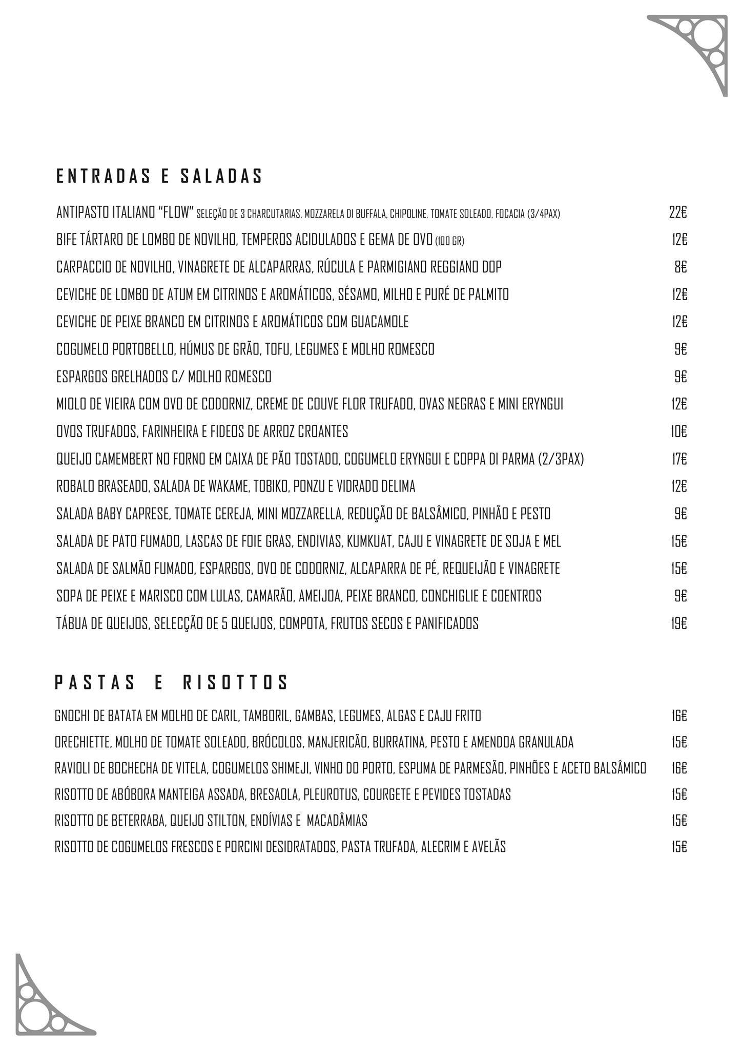 Menu em Flow Restaurant & Bar, Porto