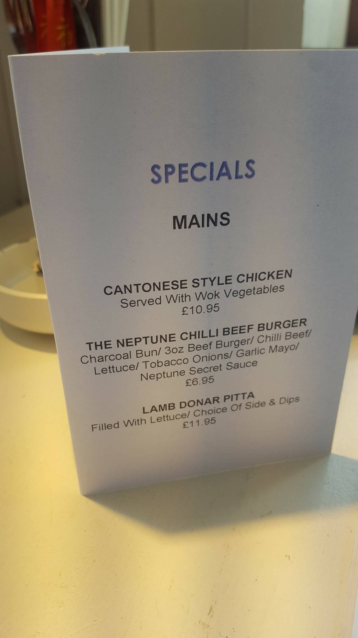 Menu at Neptune & Prawn pub & bar, Portrush
