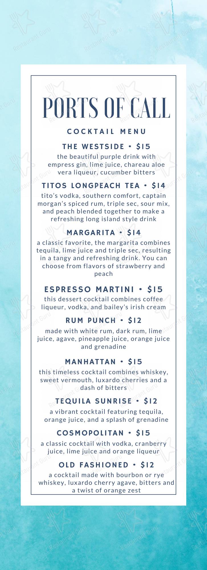 Menu at Ports Of Call restaurant, Annapolis