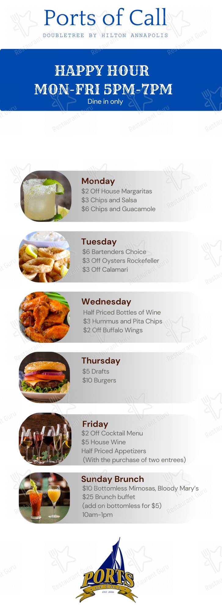 Menu at Ports Of Call restaurant, Annapolis