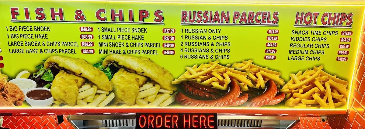Menu at Portuguese Fast Foods, Cape Town