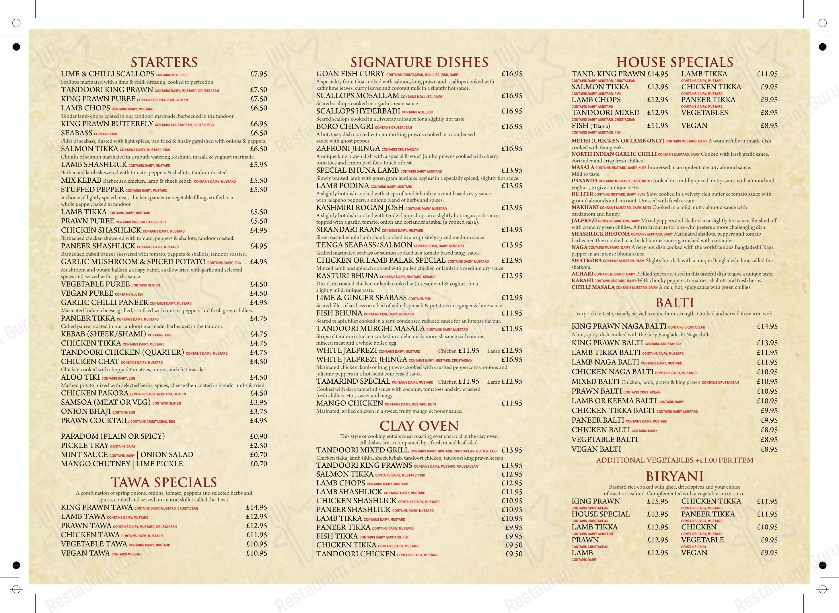 Menu at Praan Indian Restaurant, Belper