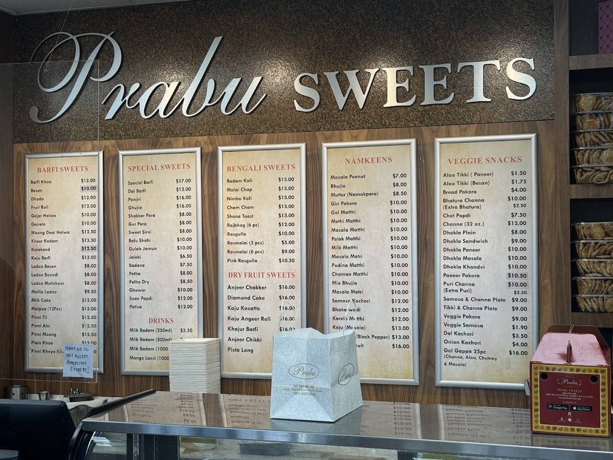 Menu at Prabu Sweets desserts, Surrey