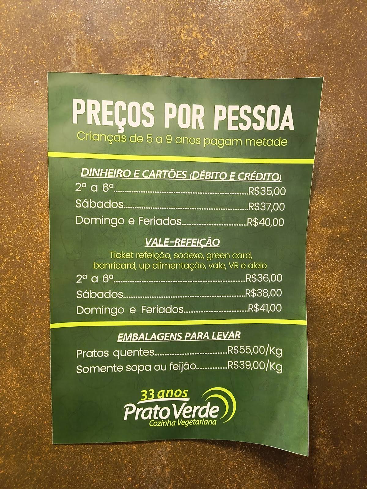 Menu em Prato Verde restaurante, Porto Alegre, Rua Santa Terezinha