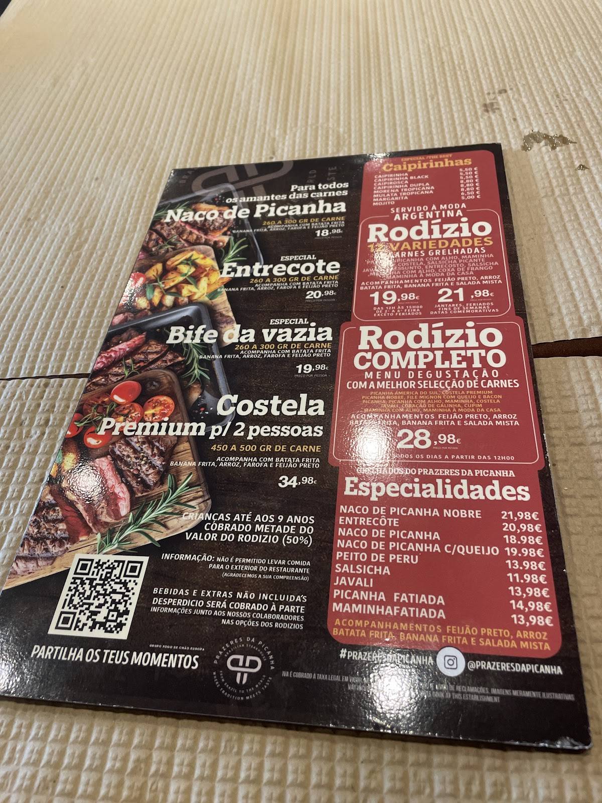 Menu em Prazeres da Picanha restaurante, Amadora, Centro Comercial UBBO
