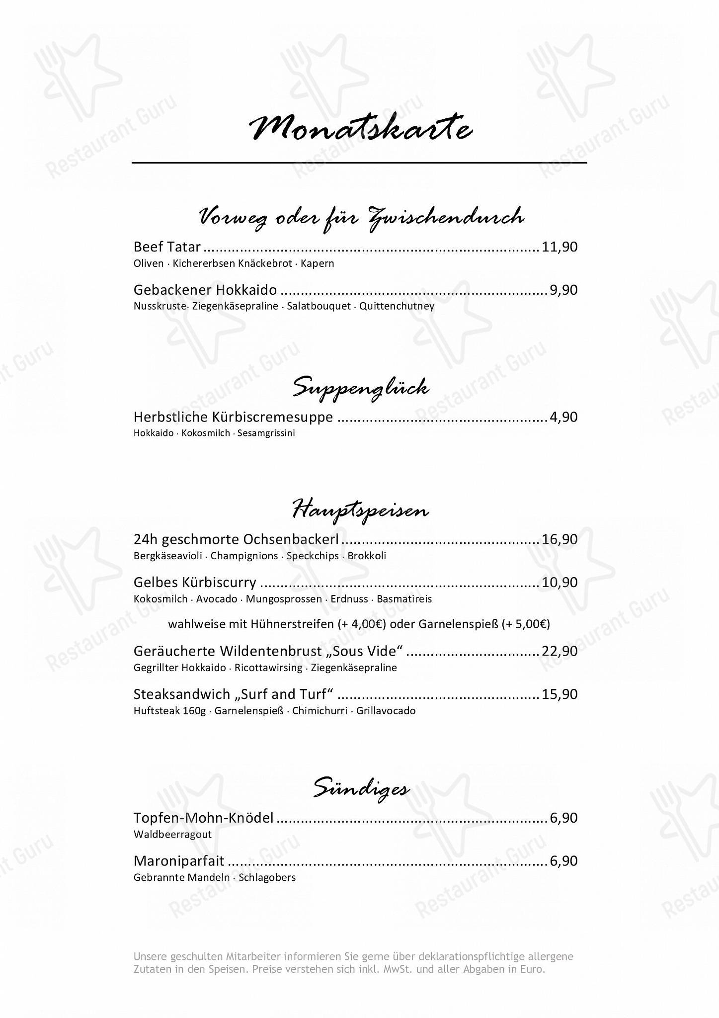 Menu au Gasthaus Zum Steinbruch, Priesterwirt Fam. Wolfgang Felder ...