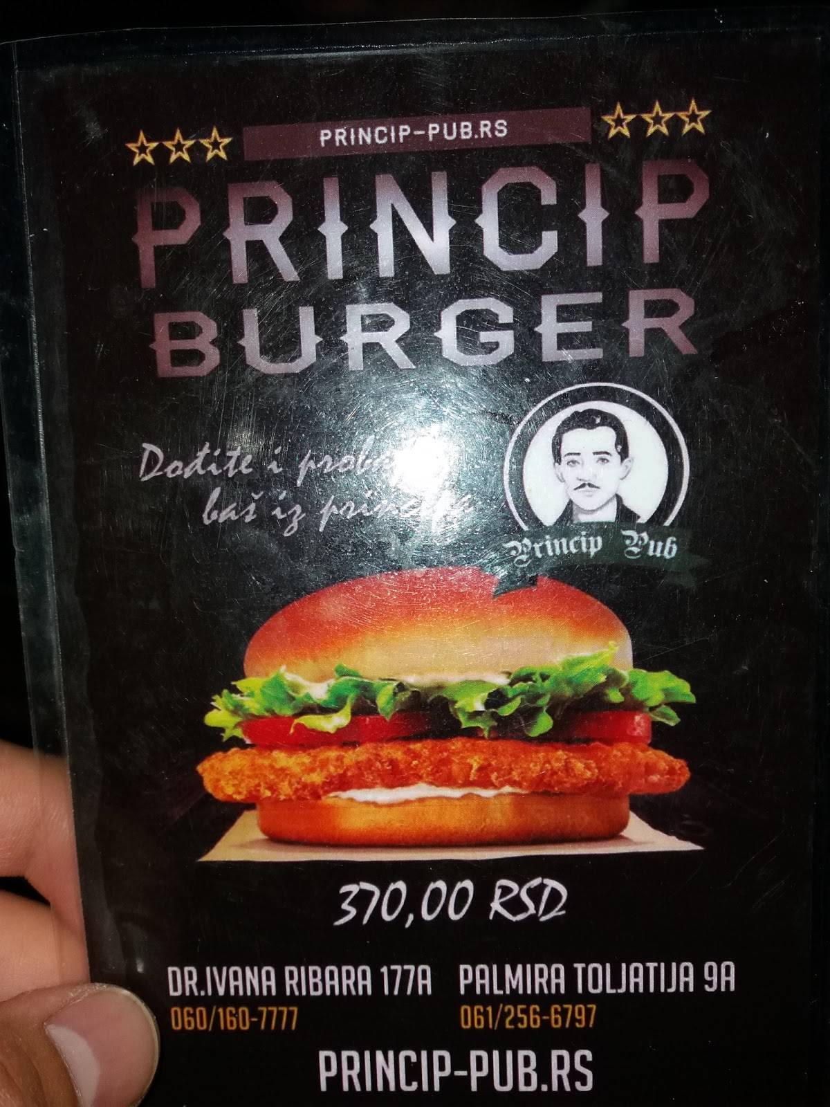 Menu at Princip Pub, Belgrade, Dr Ivana Ribara 177a