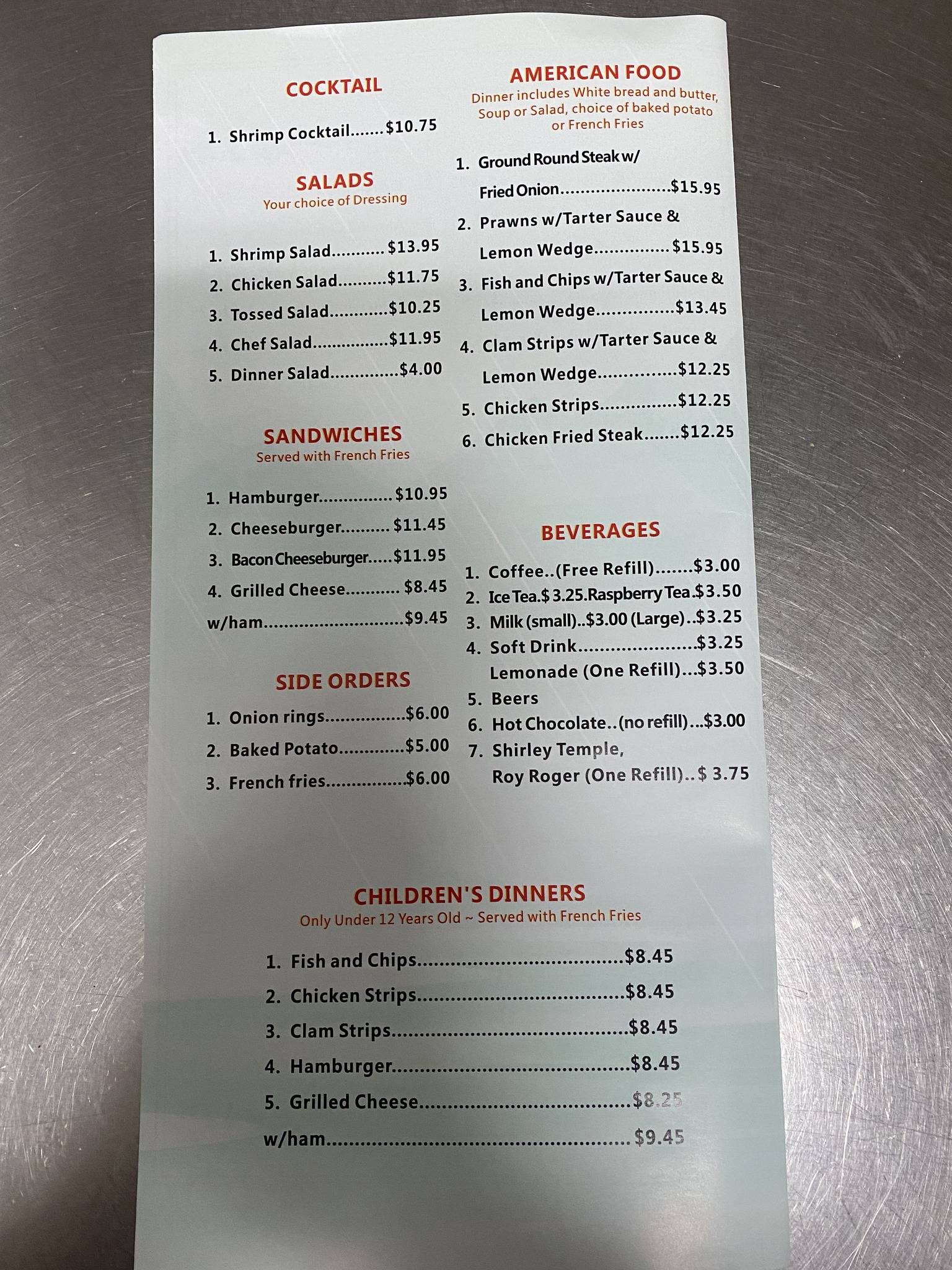 Menu at Gee's Family Restaurant, Prineville