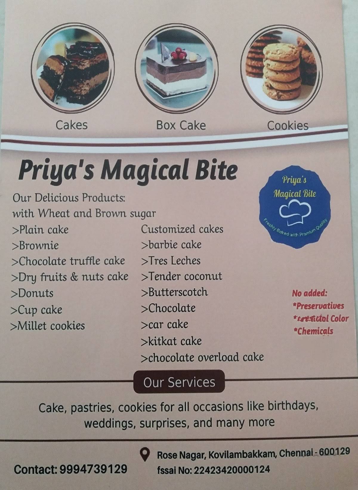Menu at Priya's Magical Bite, Chennai