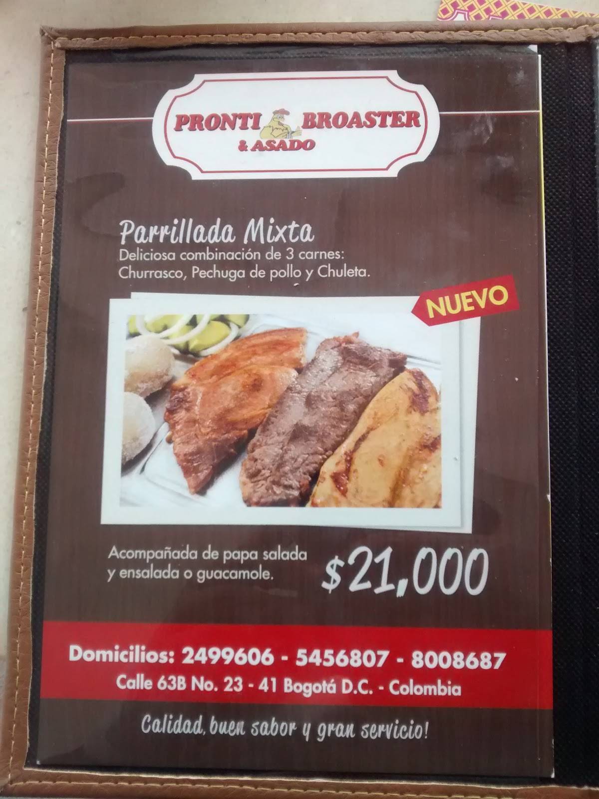 Carta del restaurante Pronti Broaster 7 del agosto, Bogotá