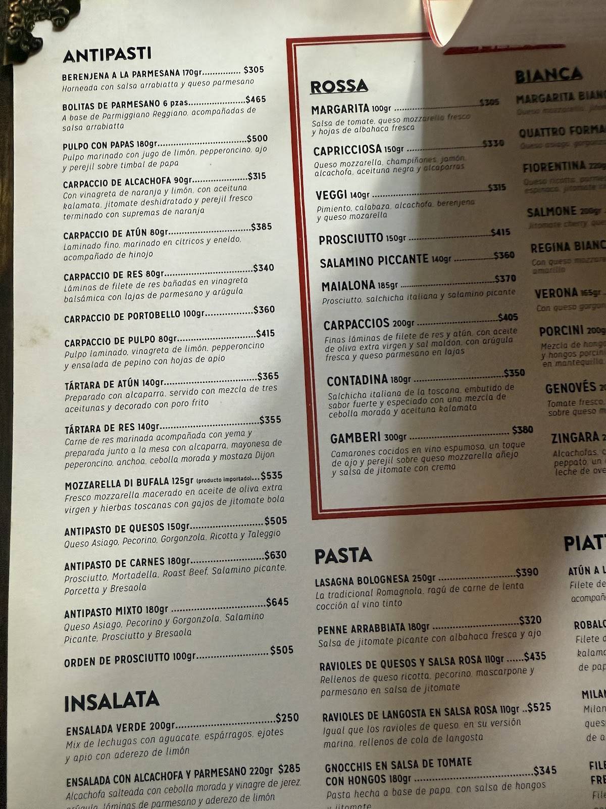 Carta del restaurante Prosecco, Ciudad López Mateos, Virgilio 7