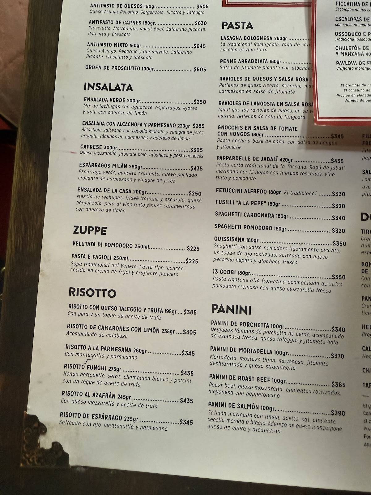 Carta del restaurante Prosecco, Ciudad López Mateos, Virgilio 7