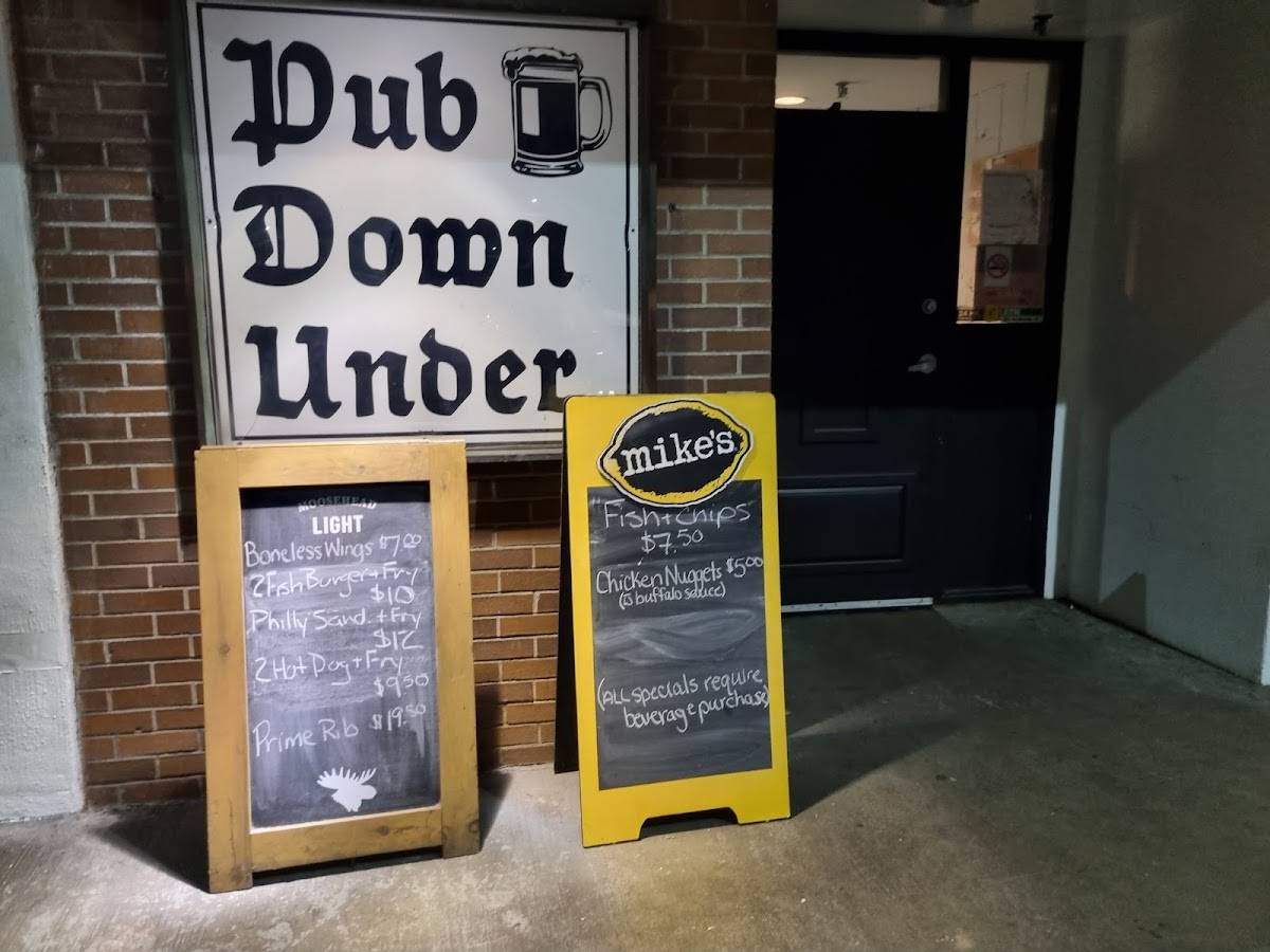 Menu at Pub Down Under, Saint John, Place 400