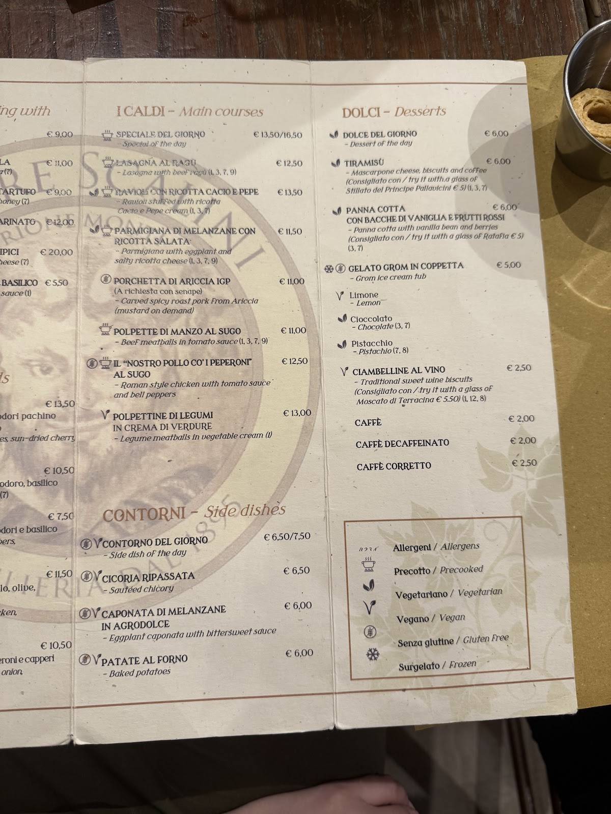 Menu at Ai Tre Scalini pub & bar, Rome, Via Panisperna