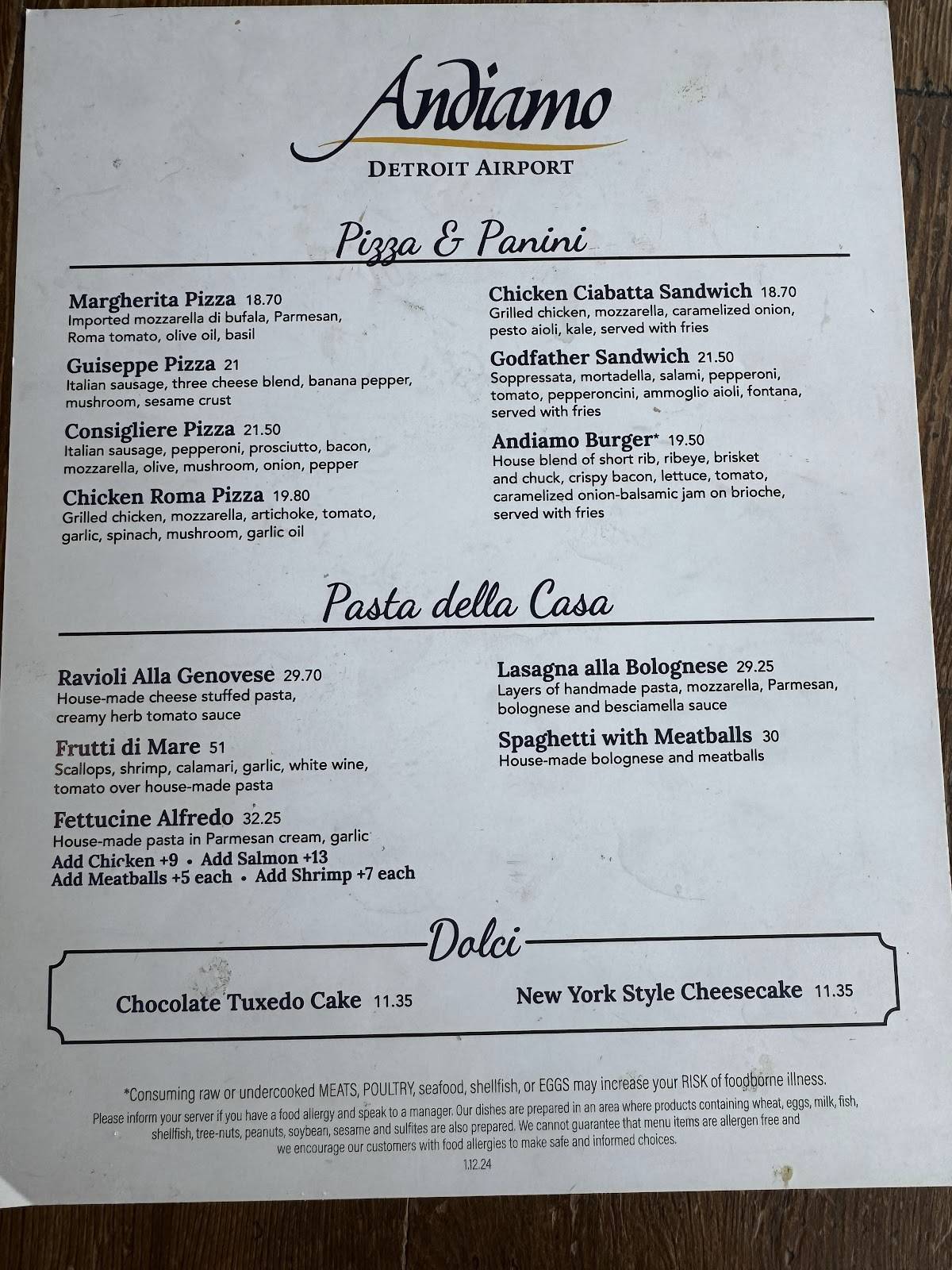 Menu at Andiamo pub & bar, Romulus, Detroit Metropolitan Wayne County ...