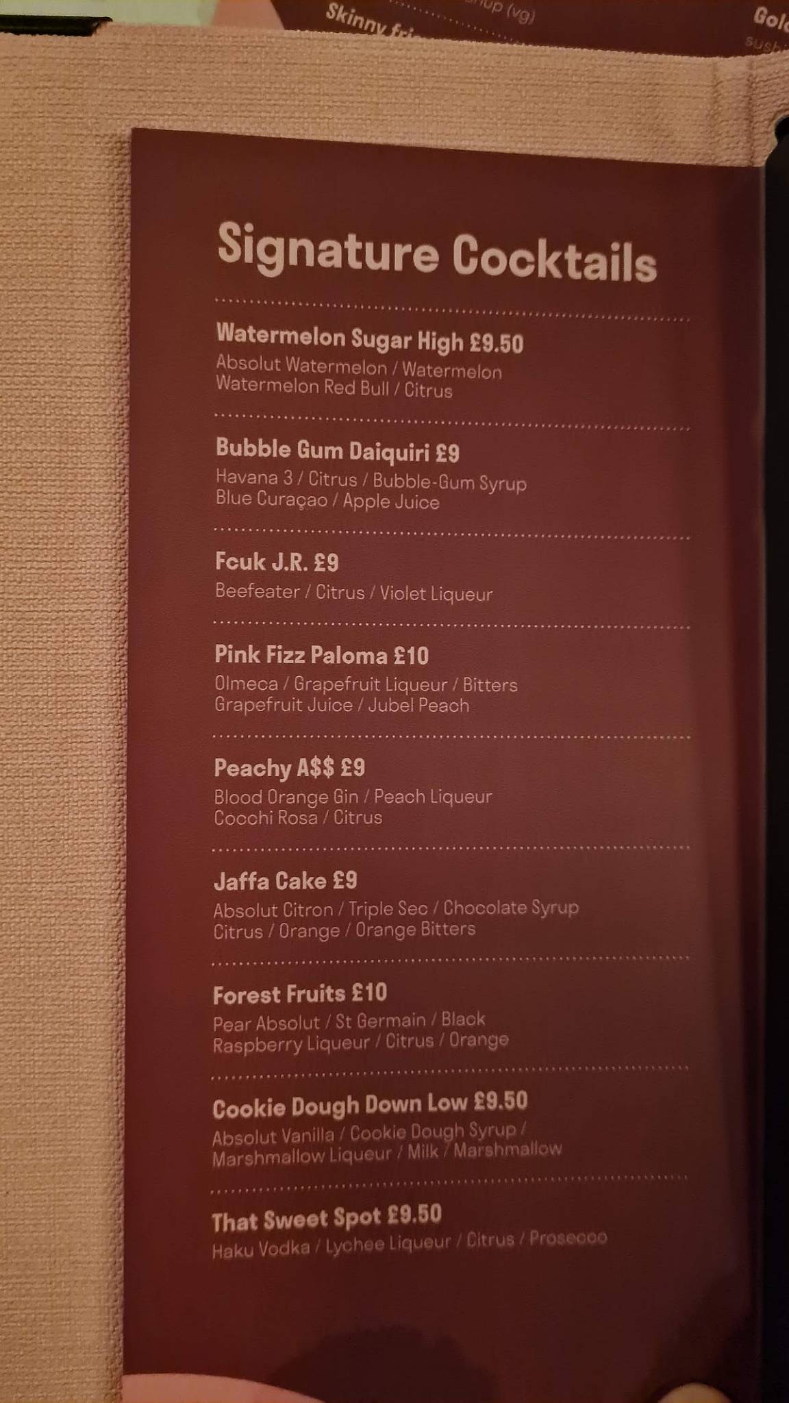Menu at August House pub & bar, Glasgow