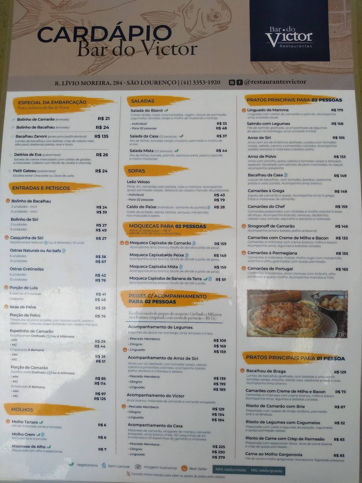 Menu em Bar do Victor, Curitiba, R. Lívio Moreira