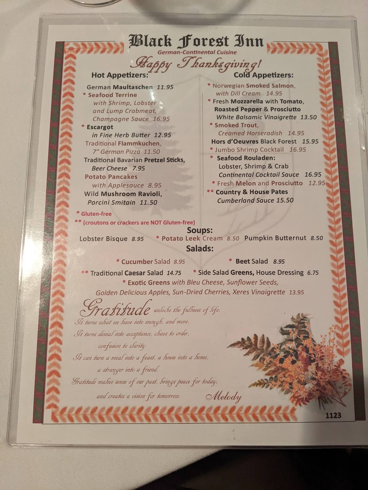 Menu at Black Forest Inn pub & bar, Stanhope
