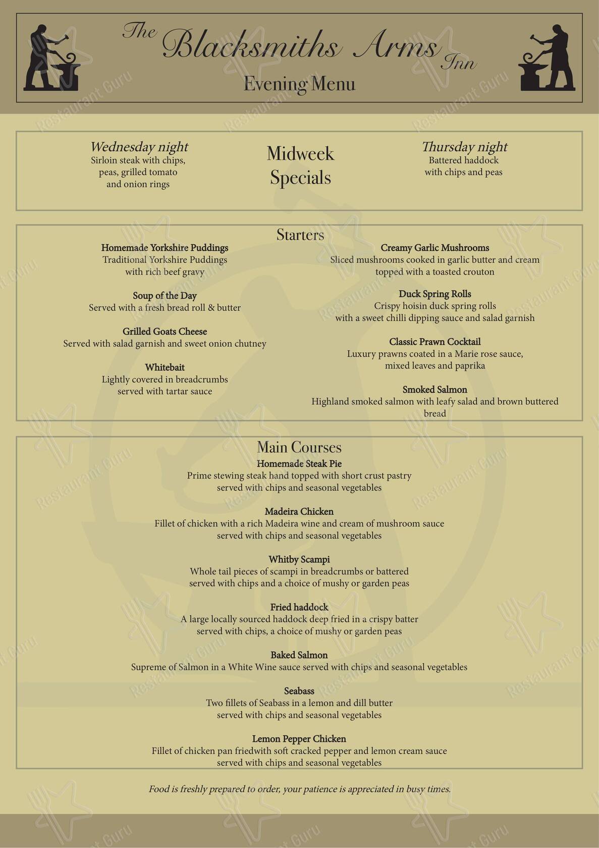 Menu at Blacksmith's Arms Inn Cloughton - County Inn & Accommodation ...