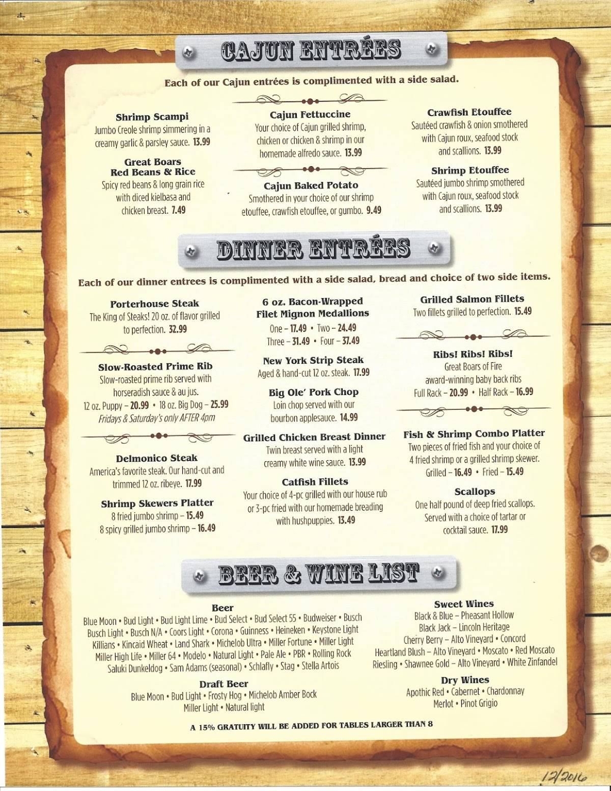 Menu at Blue Boar Restaurant & Bar, Anna