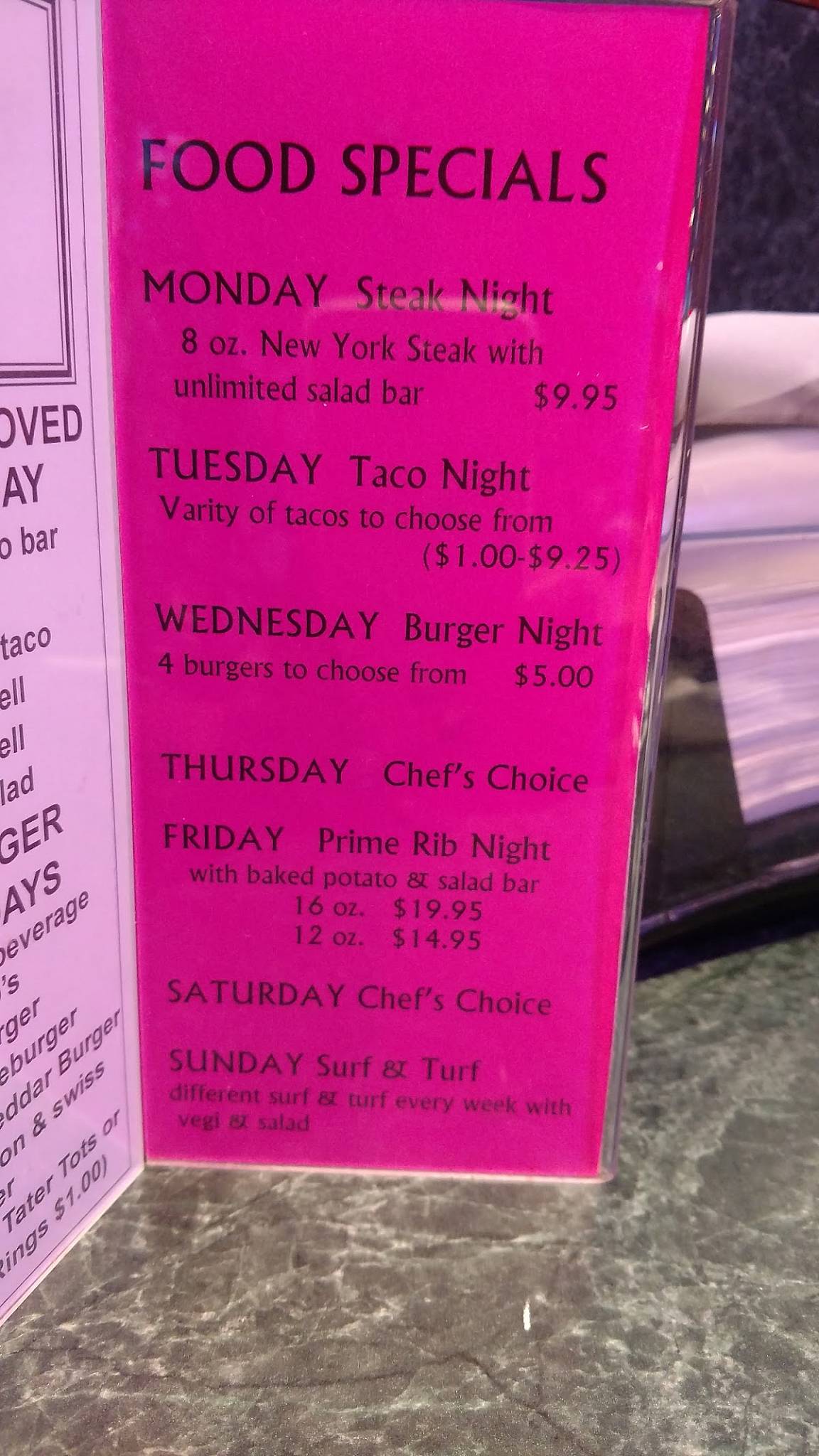 Menu at Cactus Moon Saloon pub & bar, Everett