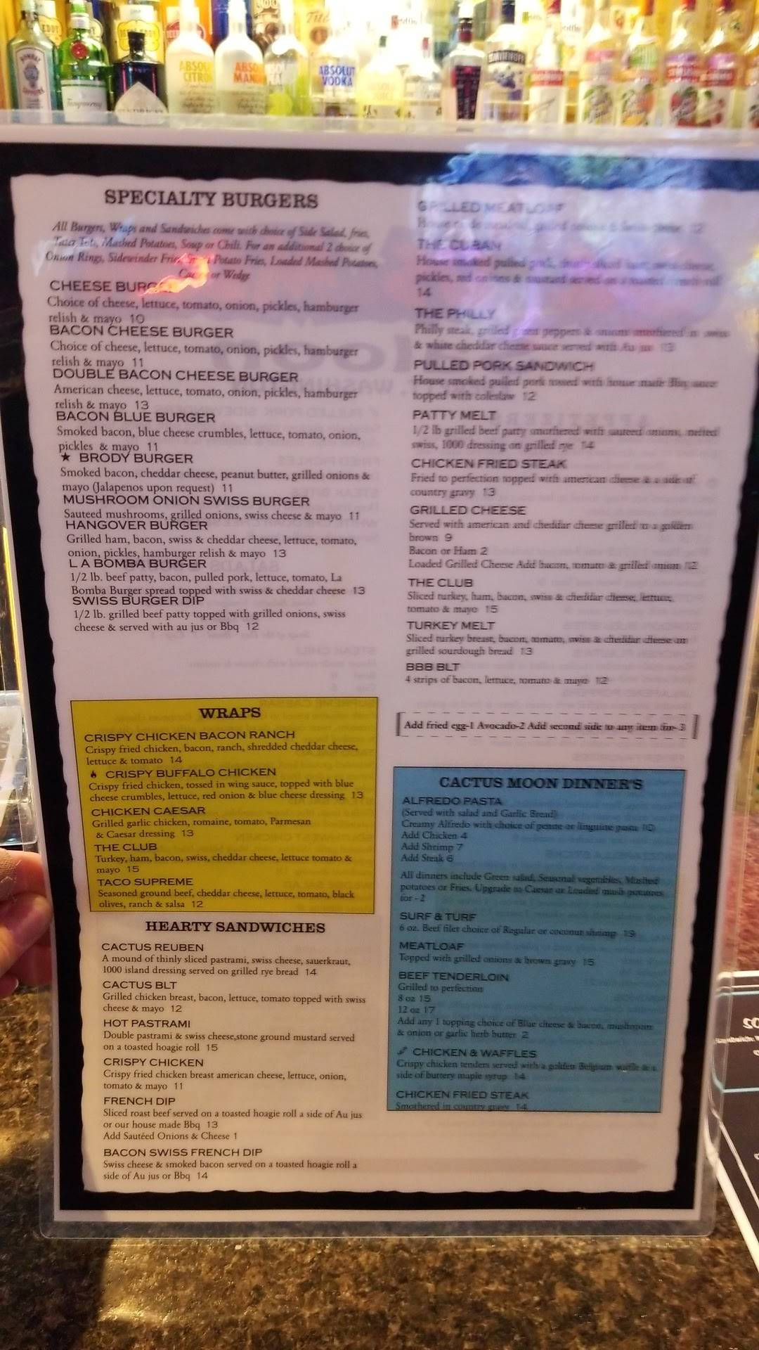 Menu at Cactus Moon Saloon pub & bar, Everett