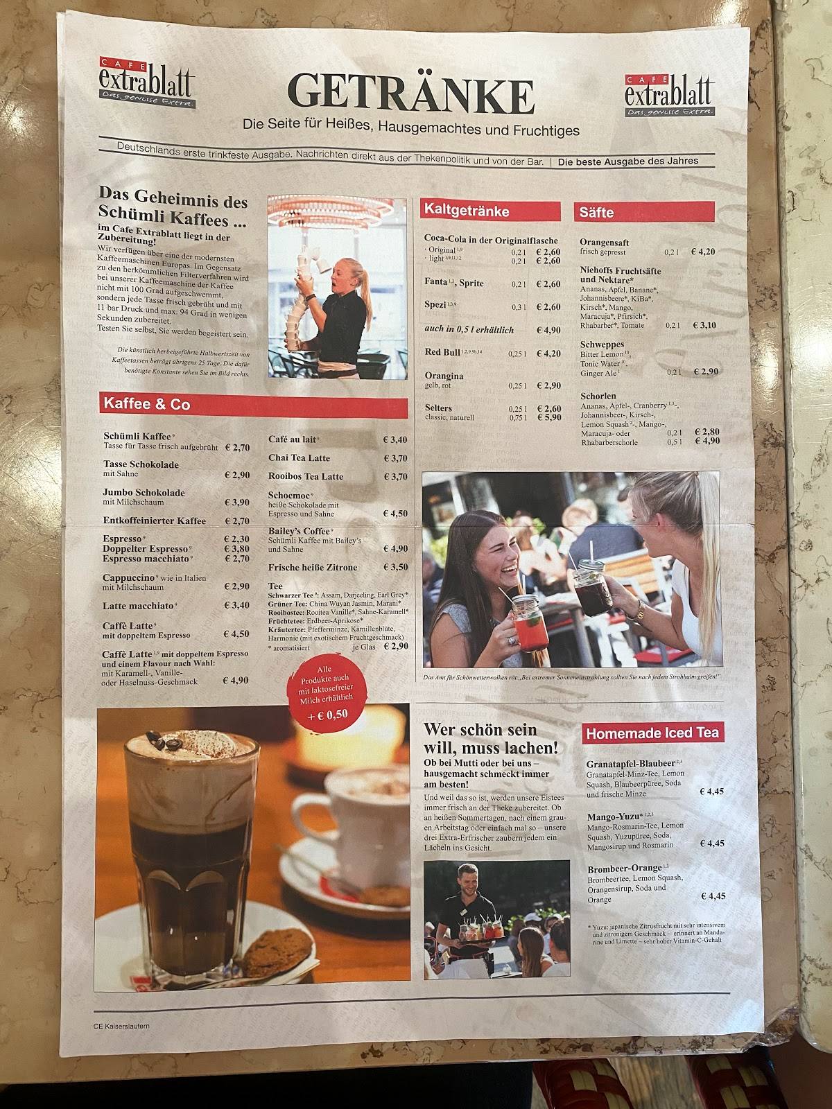 Speisekarte von Café Extrablatt pub & Bar, Kaiserslautern