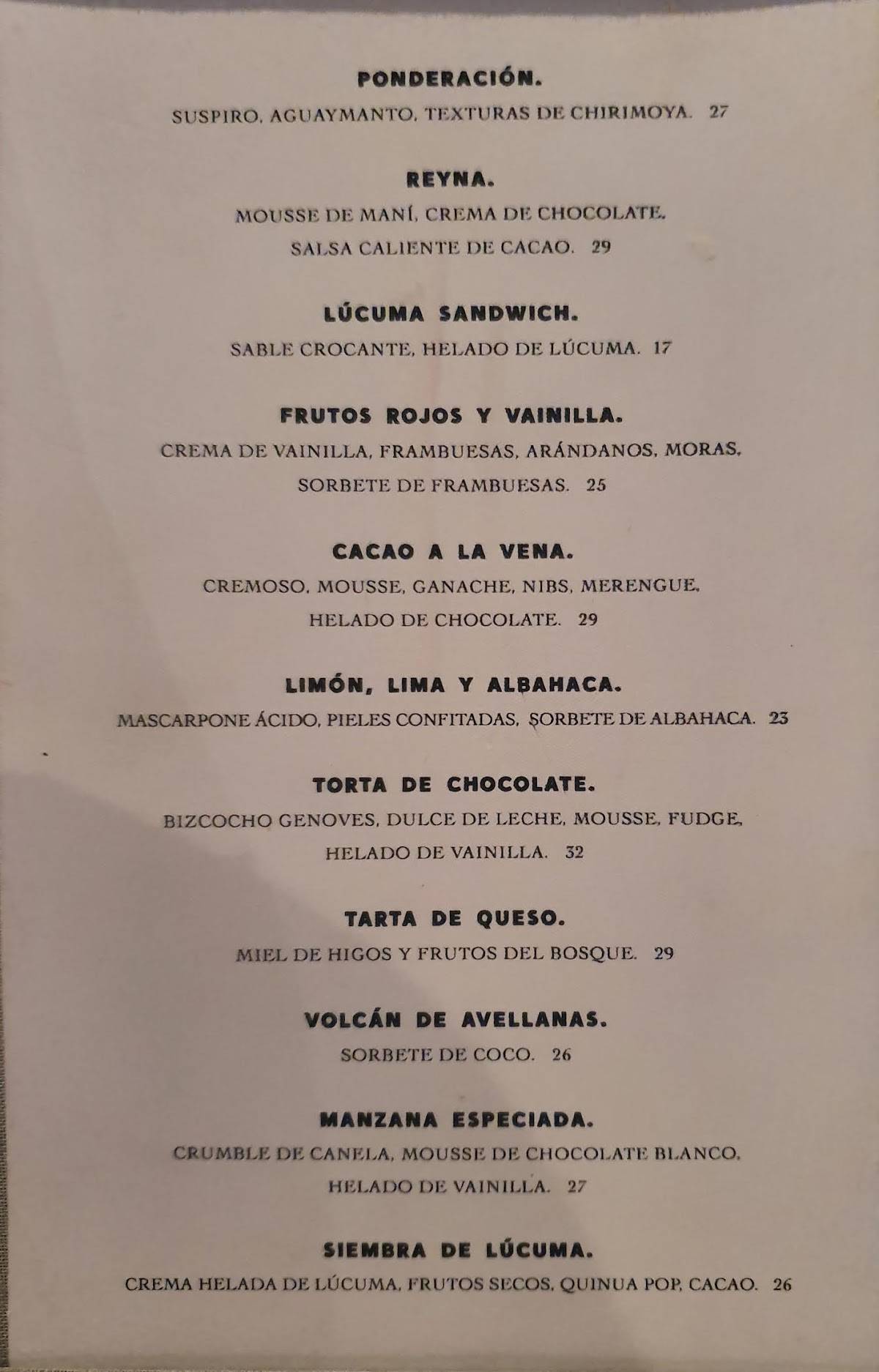 Carta de Cala Restaurante & Lounge, Barranco, Cto. de Playas