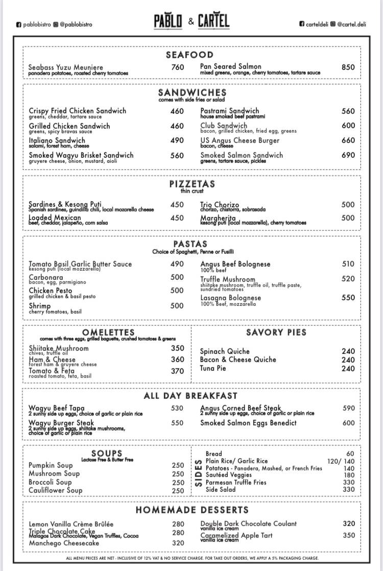 Menu at Cartel Coffee Deli pub & bar, Makati, 119 L.P. Leviste Street