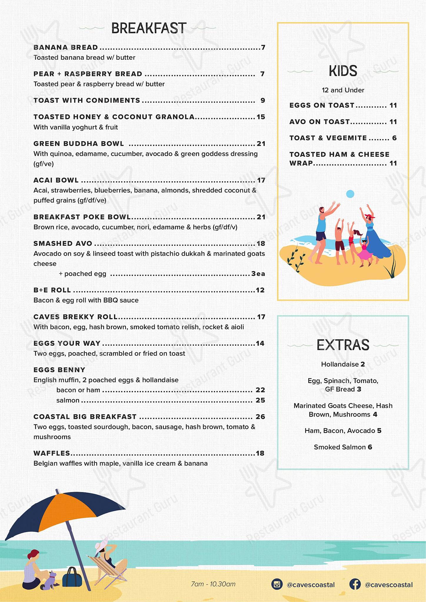 Menu at Caves Beachside pub & bar, Caves Beach