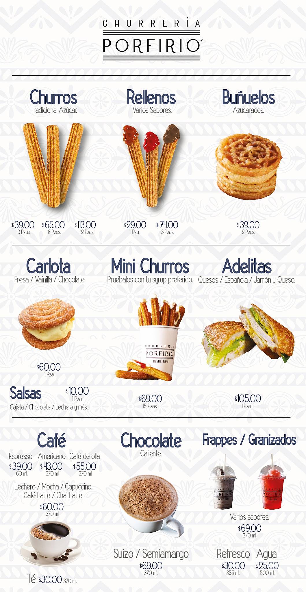 Menu at Churrería Porfirio López Mateos pub & bar, Ciudad López Mateos