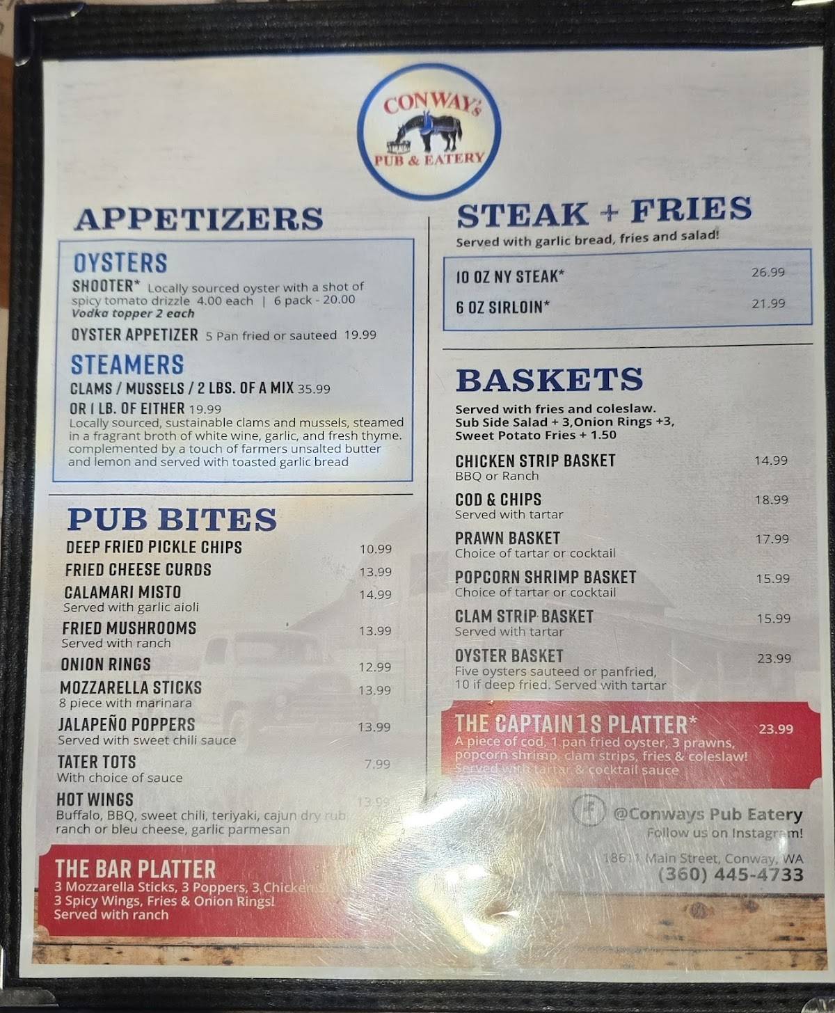 Menu at Conway's Pub Eatery, Conway, Main St