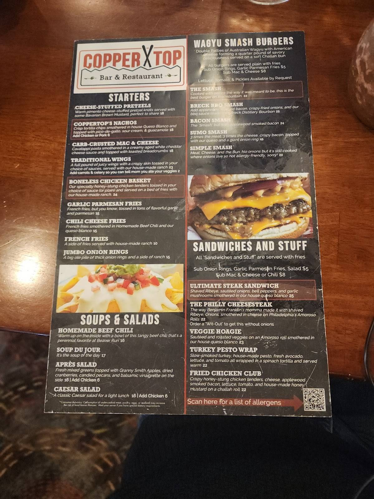 Menu at Coppertop Bar & Restaurant, Breckenridge, 620 Village Rd #3