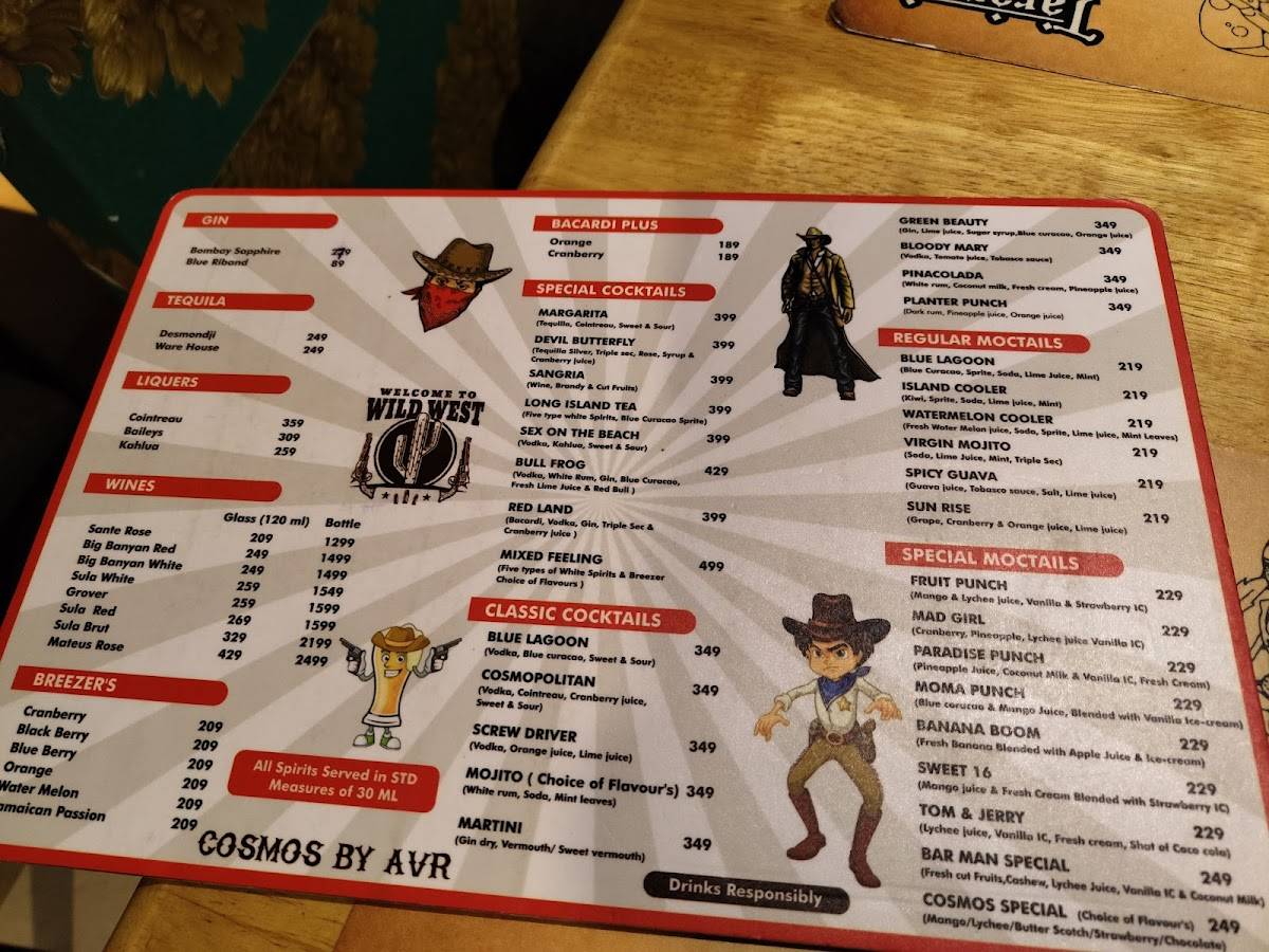 Menu at Cosmos Resto Bar, Bengaluru