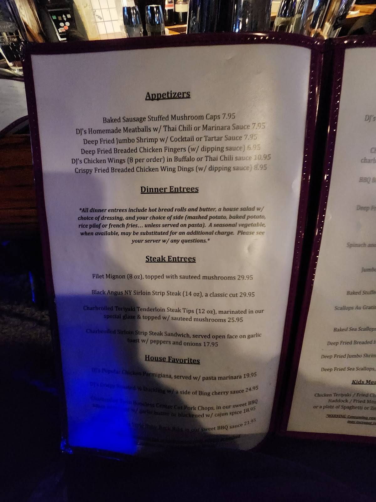 Menu at DJ's Restaurant, Ludlow