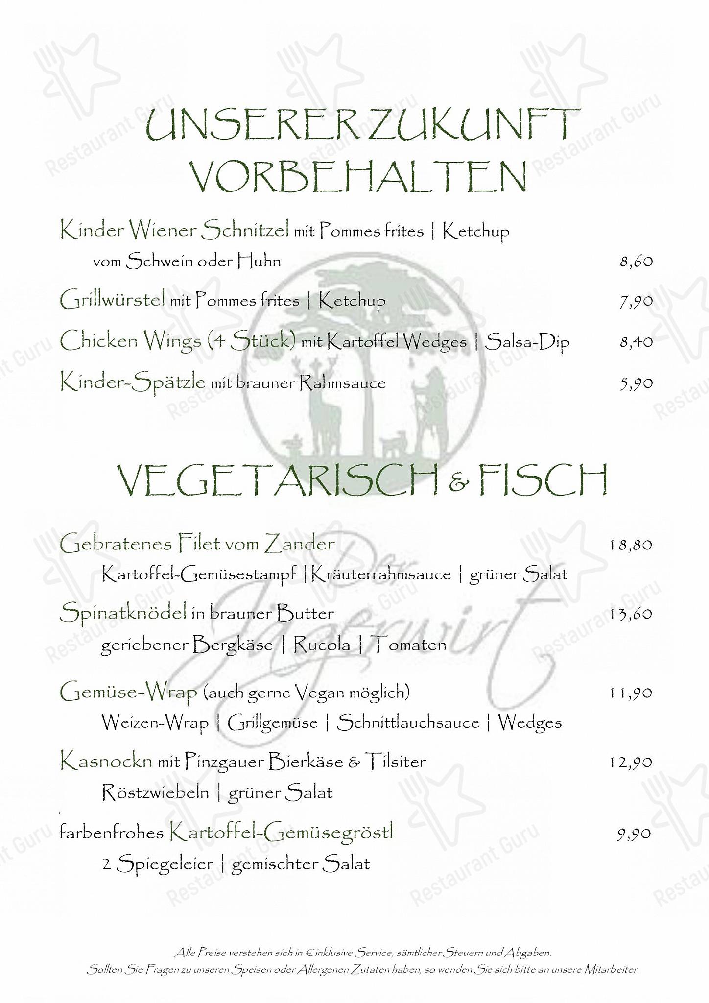 Speisekarte von Der Jägerwirt - Hotel & Restaurant, Salzburg