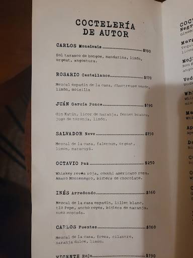 Carta del pub y bar El Gato, Merida