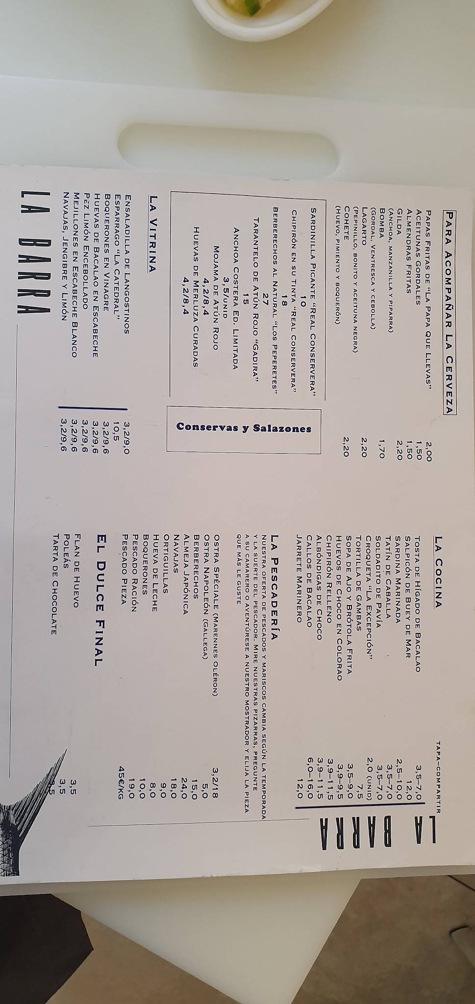 Menu at Cañabota pub & bar, Seville, C. Orfila