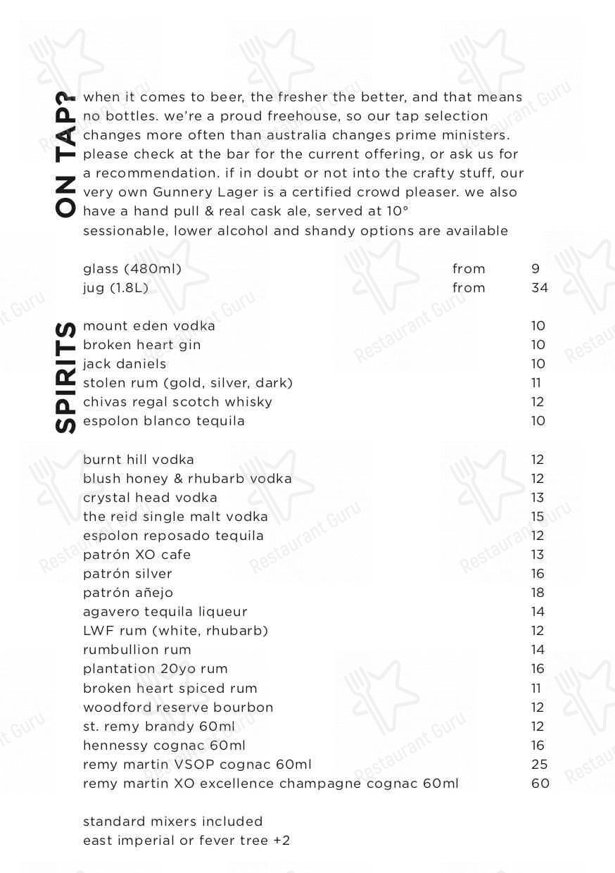Menu at Fantail & Turtle pub & bar, Auckland