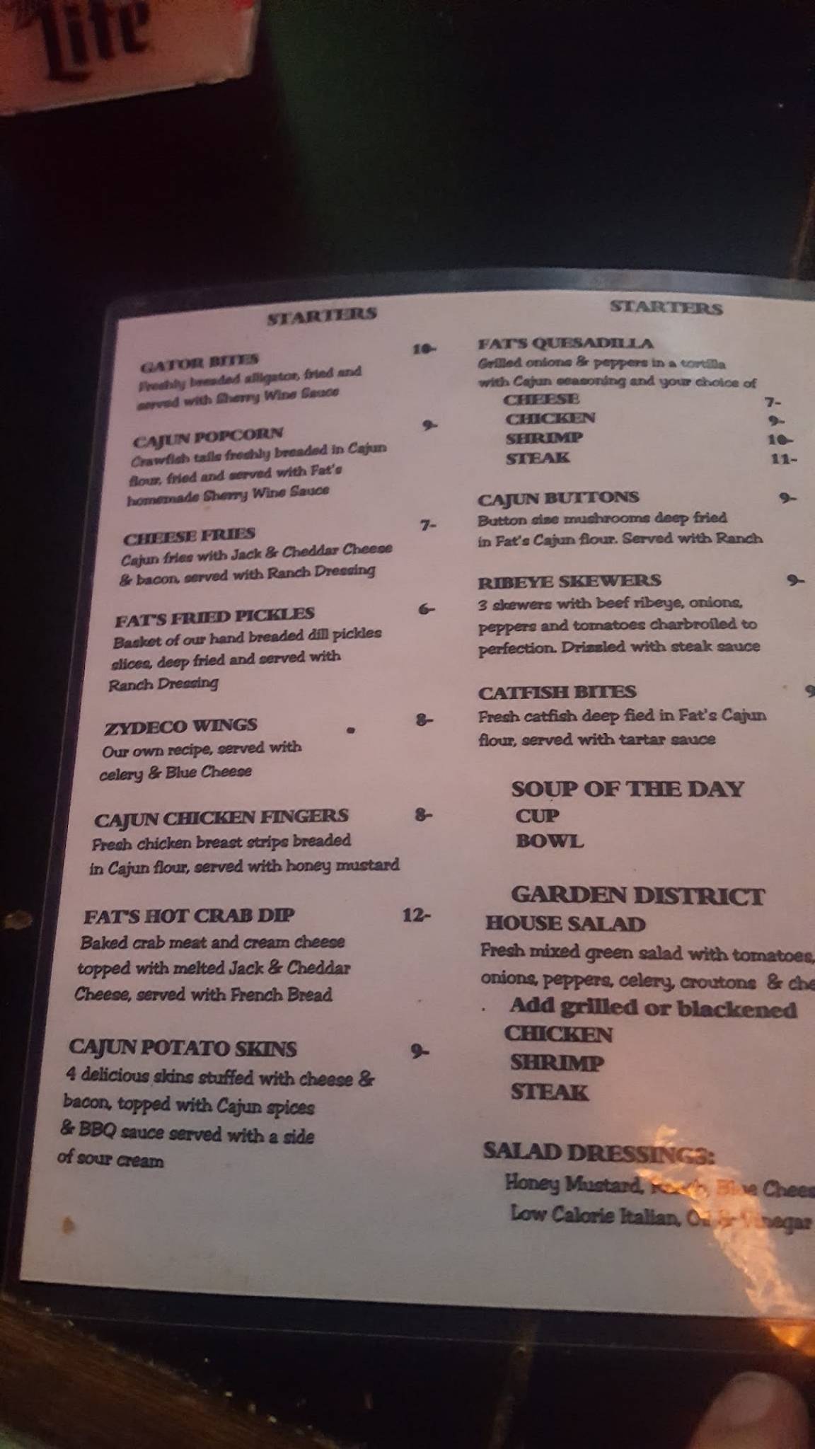 Menu at Fats Warrenton pub & bar, Warrenton